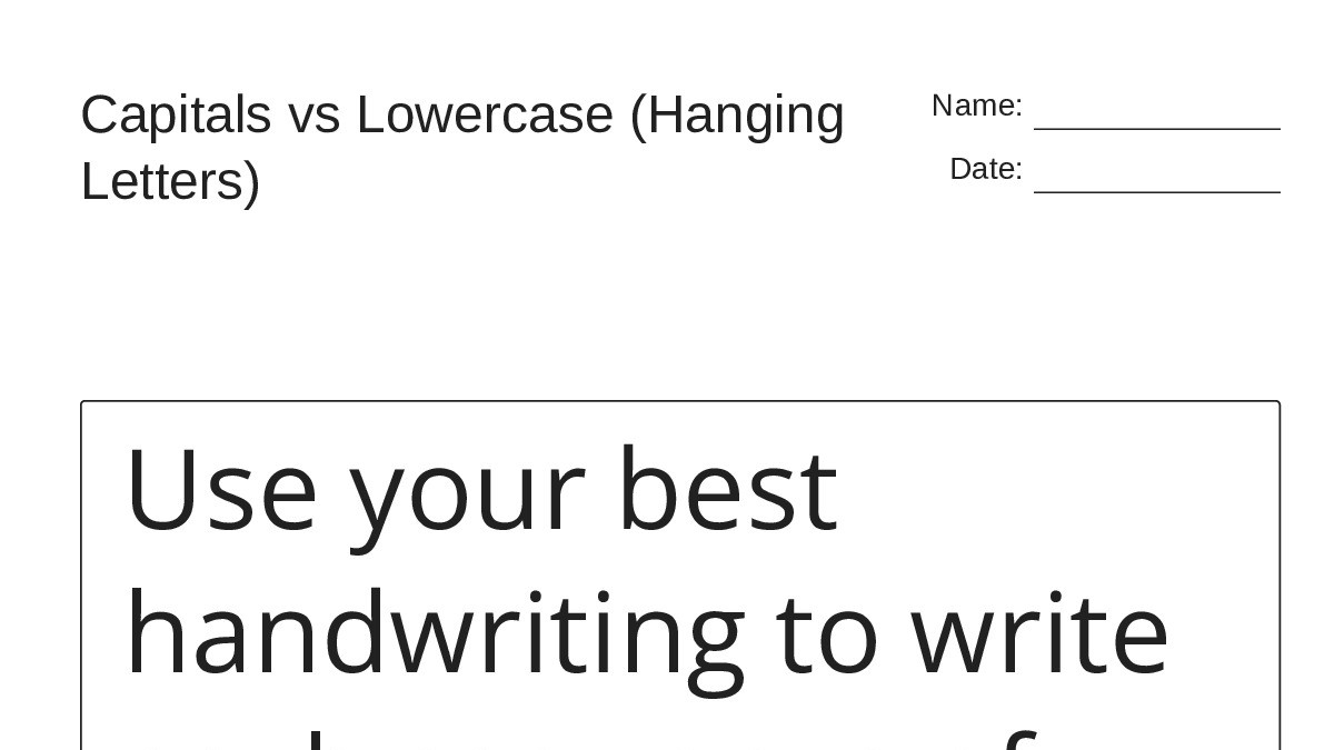 Capitals vs Lowercase (Hanging Letters) - My Worksheet Maker: Create ...