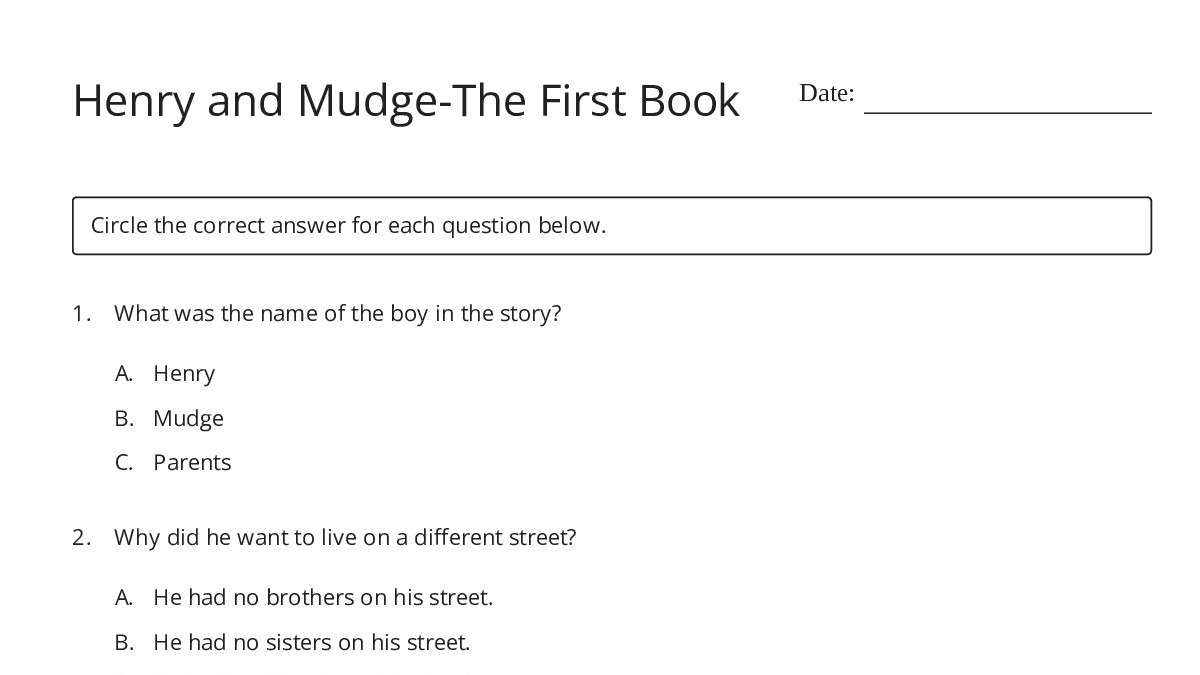 Henry and Mudge-The First Book - My Worksheet Maker: Create Your Own ...