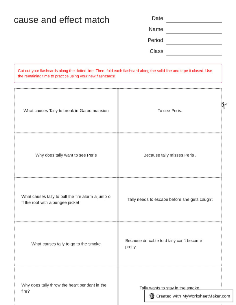 cause and effect match - My Flashcard Maker: Create Your Own Flashcards