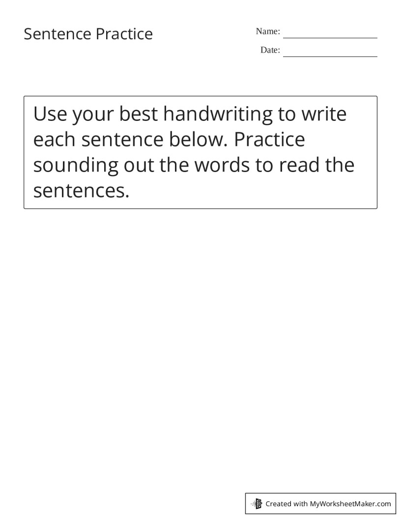 Sentence Practice - My Worksheet Maker: Create Your Own Worksheets
