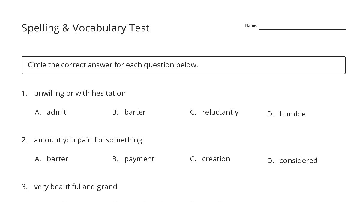 Spelling & Vocabulary Test - My Worksheet Maker: Create Your Own Worksheets