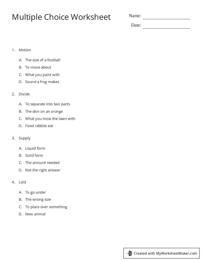 Multiple Choice Worksheet - My Worksheet Maker: Create Your Own Worksheets
