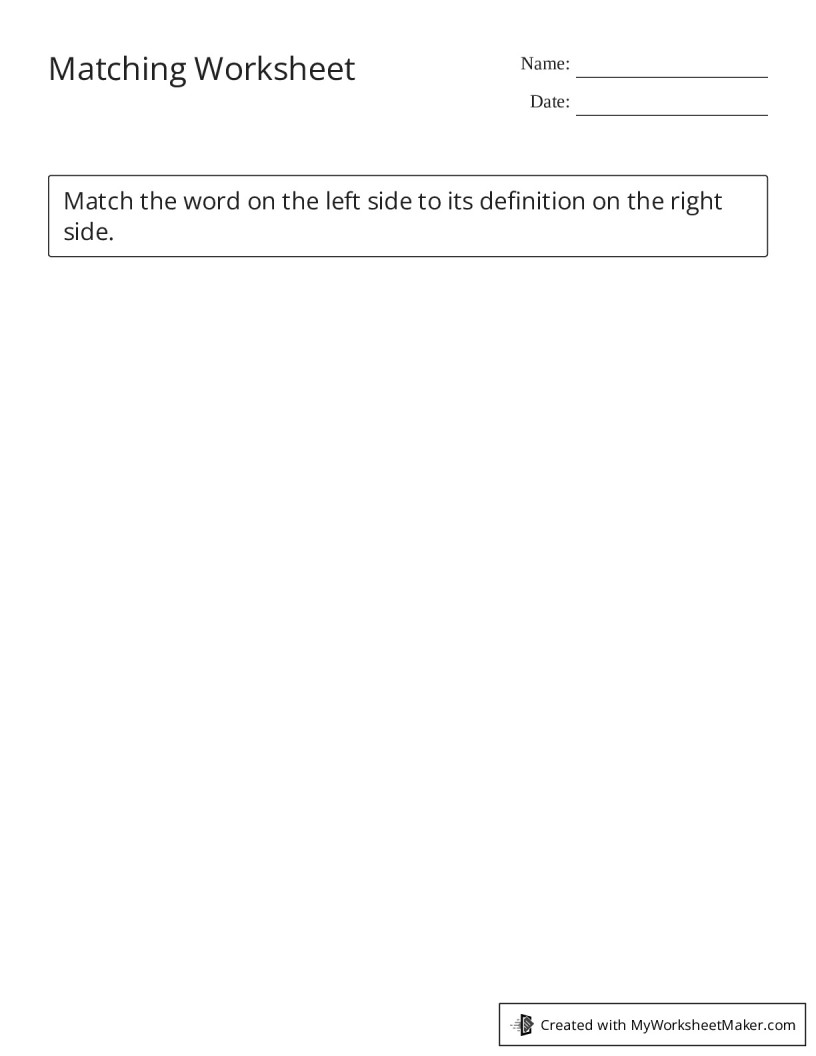 Matching Worksheet - My Worksheet Maker: Create Your Own Worksheets