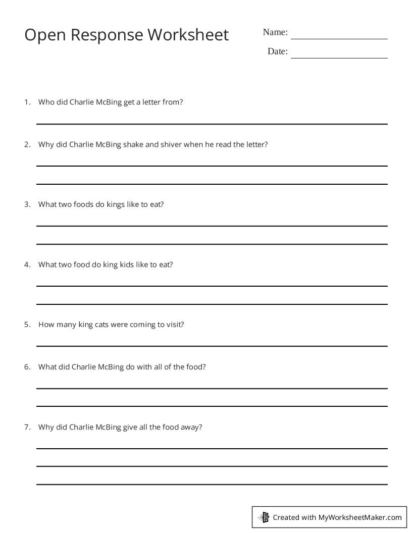 Open Response Worksheet - My Worksheet Maker: Create Your Own Worksheets