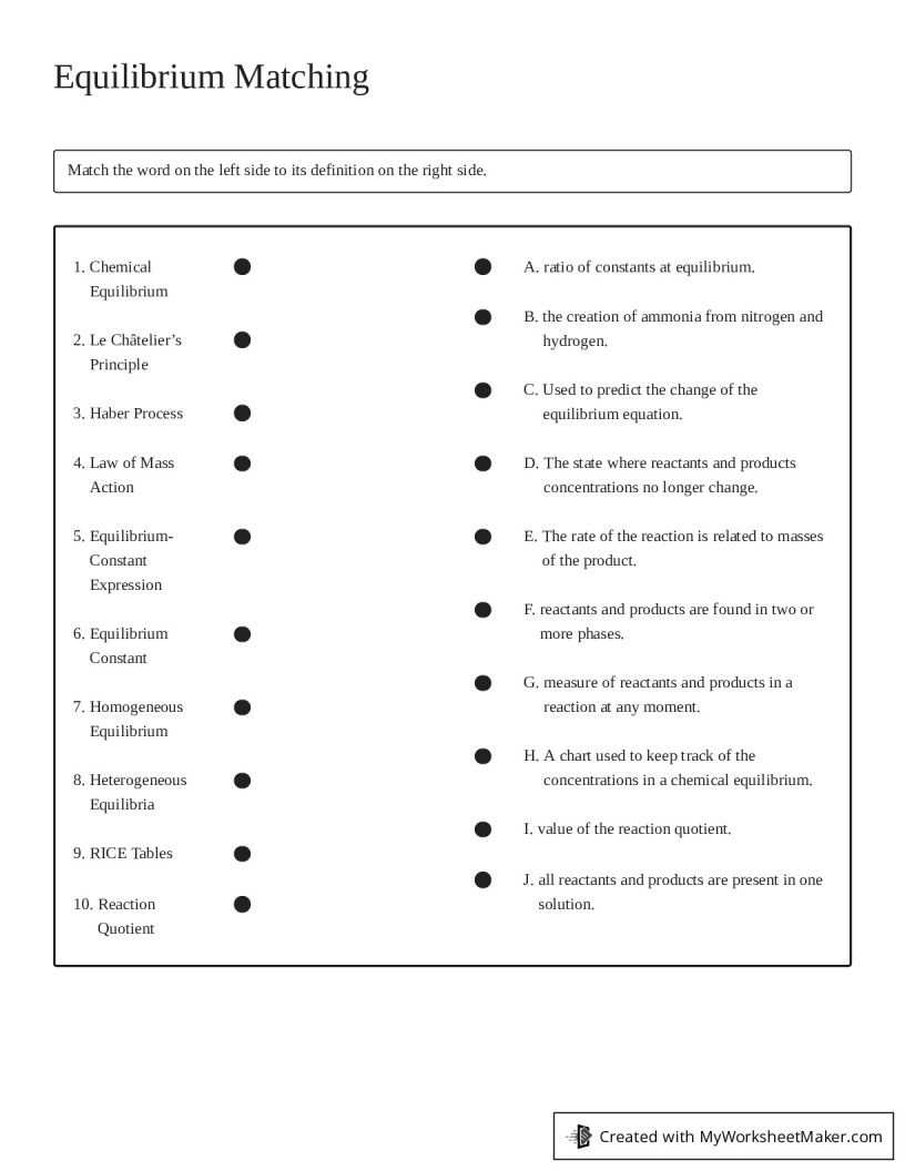 Equilibrium Matching - My Worksheet Maker: Create Your Own Worksheets