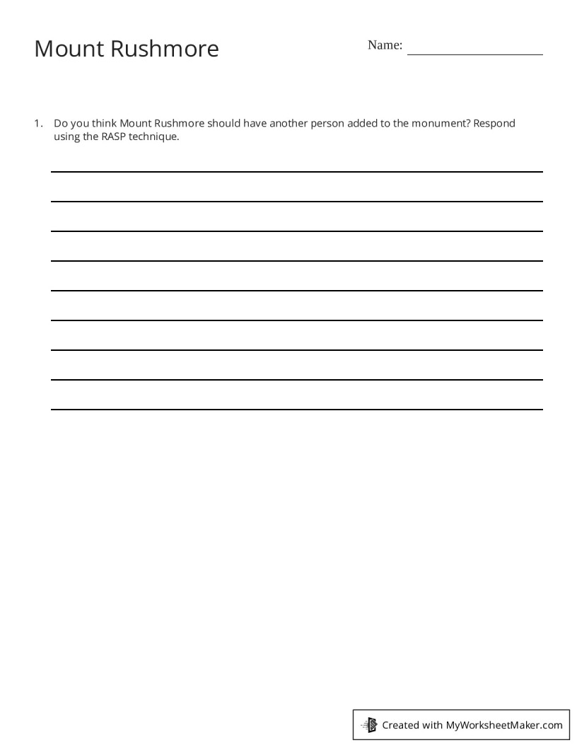 Mount Rushmore - My Worksheet Maker: Create Your Own Worksheets