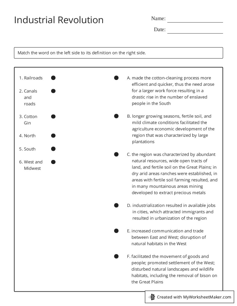 Industrial Revolution - My Worksheet Maker: Create Your Own Worksheets