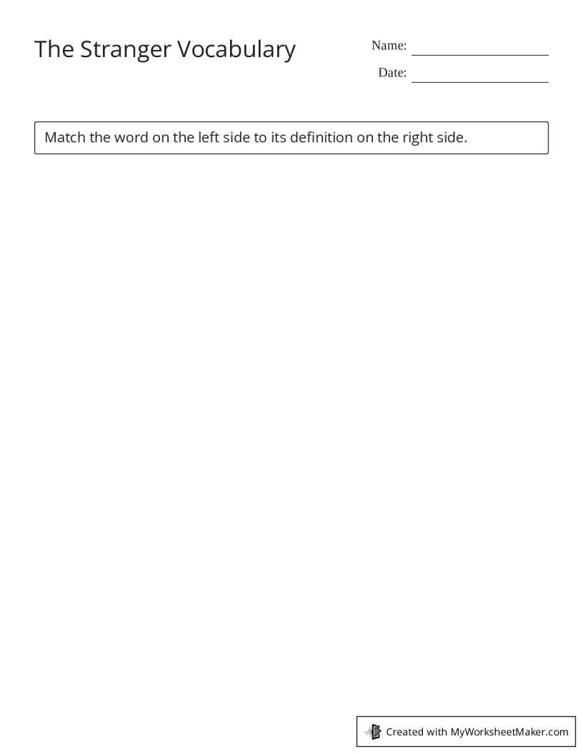 The Stranger Vocabulary - My Worksheet Maker: Create Your Own Worksheets