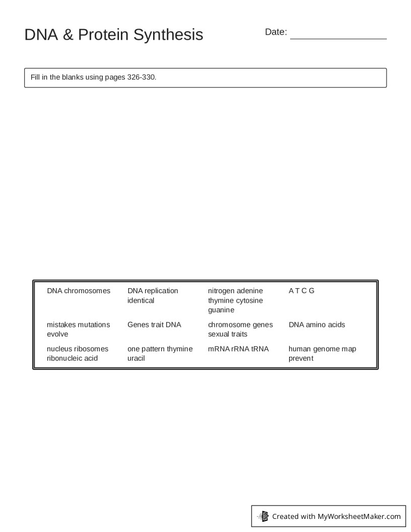 DNA & Protein Synthesis - My Worksheet Maker: Create Your Own Worksheets