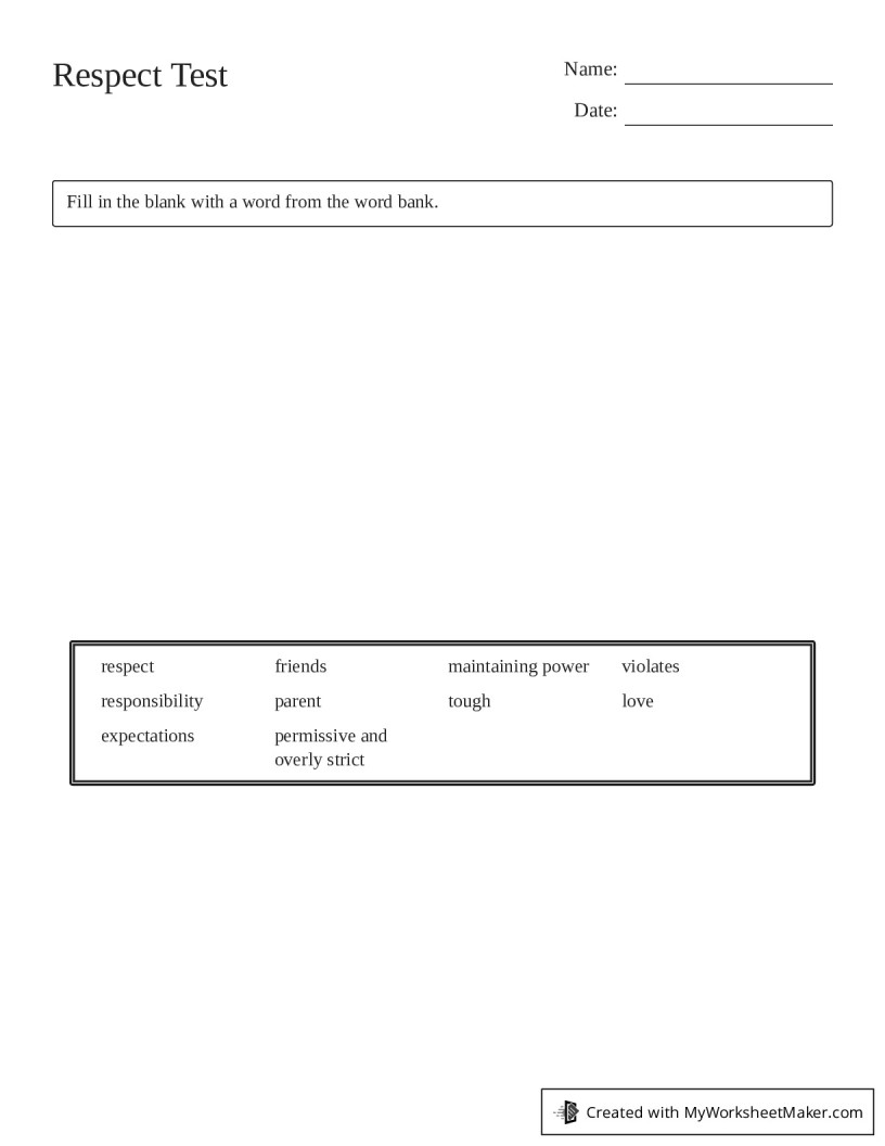 Respect Test - My Worksheet Maker: Create Your Own Worksheets