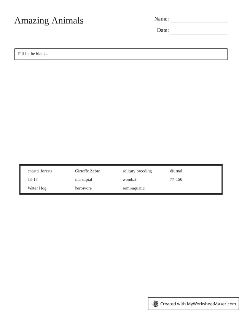 Amazing Animals - My Worksheet Maker: Create Your Own Worksheets
