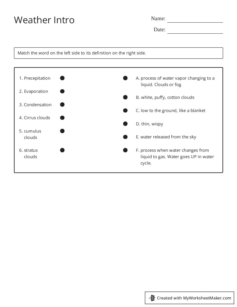 Weather Intro - My Worksheet Maker: Create Your Own Worksheets