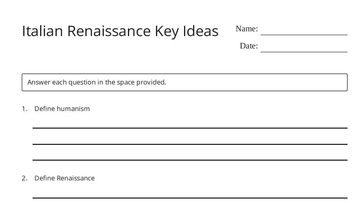 Italian Renaissance Key Ideas - My Worksheet Maker: Create Your Own ...