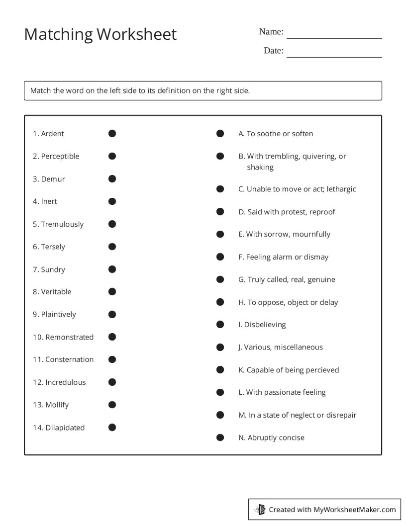 Matching Worksheet - My Worksheet Maker: Create Your Own Worksheets
