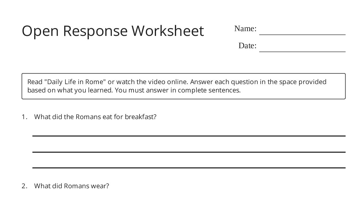 Open Response Worksheet - My Worksheet Maker: Create Your Own Worksheets