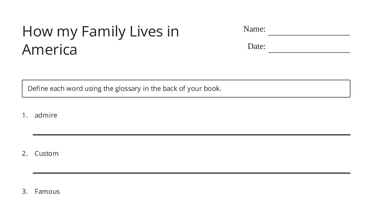 How my Family Lives in America - My Worksheet Maker: Create Your Own ...