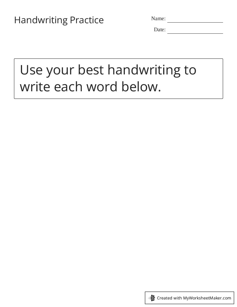 Handwriting Practice - My Worksheet Maker: Create Your Own Worksheets