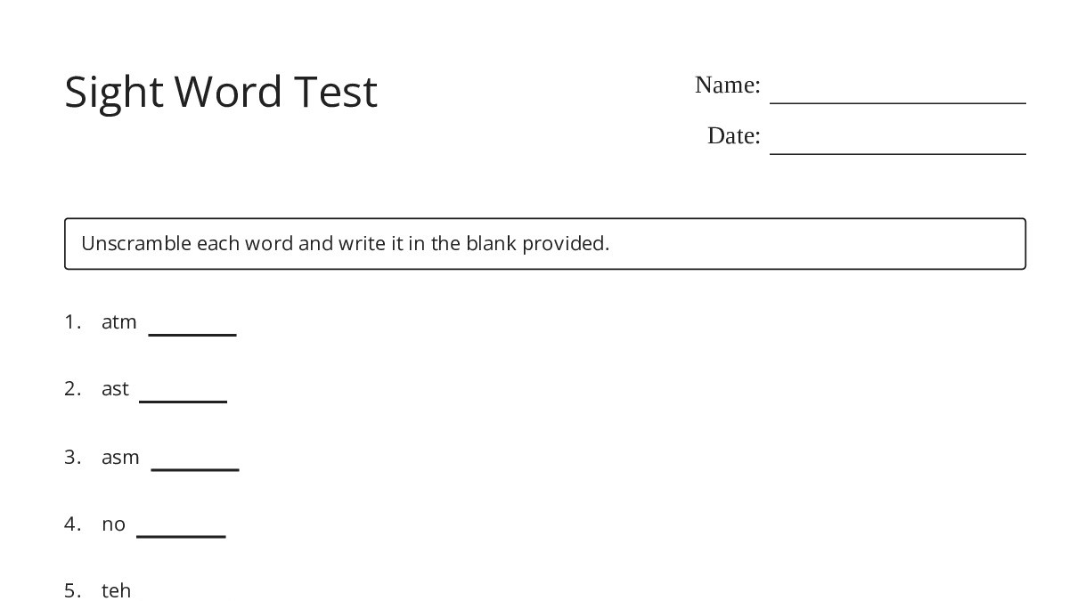 Sight Word Test - My Worksheet Maker: Create Your Own Worksheets