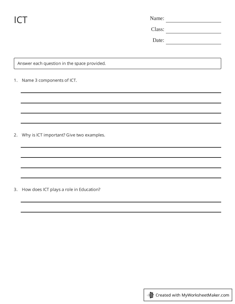 ICT - My Worksheet Maker: Create Your Own Worksheets