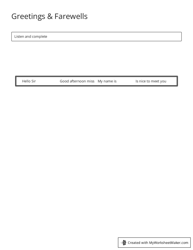 Greetings & Farewells - My Worksheet Maker: Create Your Own Worksheets