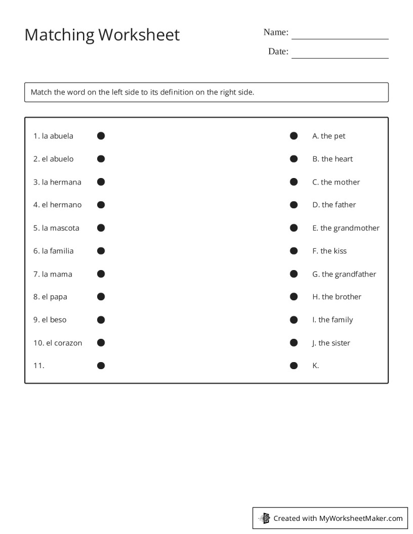 Matching Worksheet - My Worksheet Maker: Create Your Own Worksheets