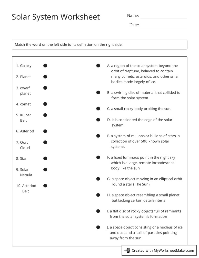 Solar System Worksheet - My Worksheet Maker: Create Your Own Worksheets