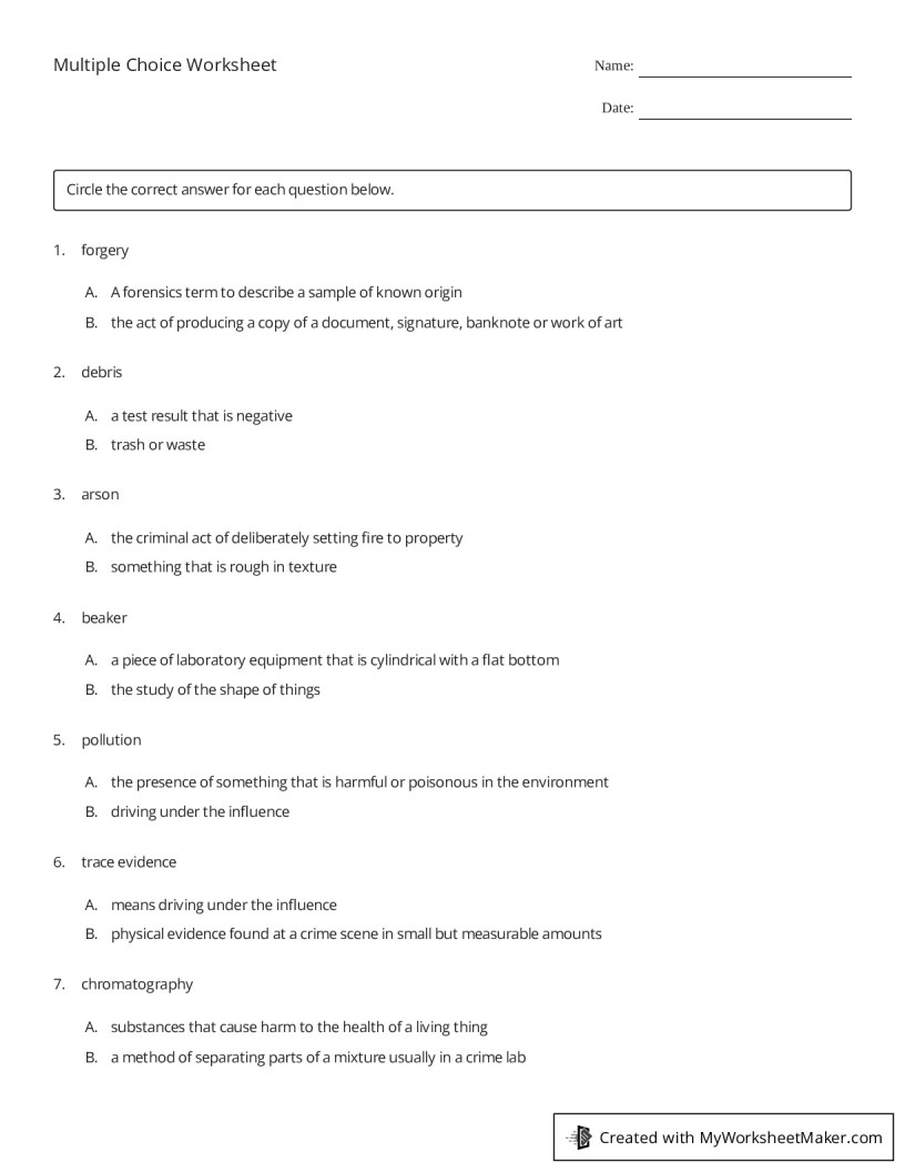 Multiple Choice Worksheet - My Worksheet Maker: Create Your Own Worksheets