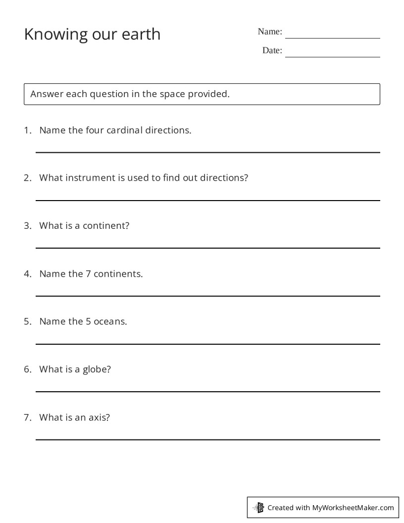 Knowing our earth - My Worksheet Maker: Create Your Own Worksheets