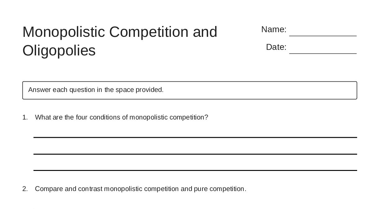 Monopolistic Competition and Oligopolies - My Worksheet Maker: Create ...