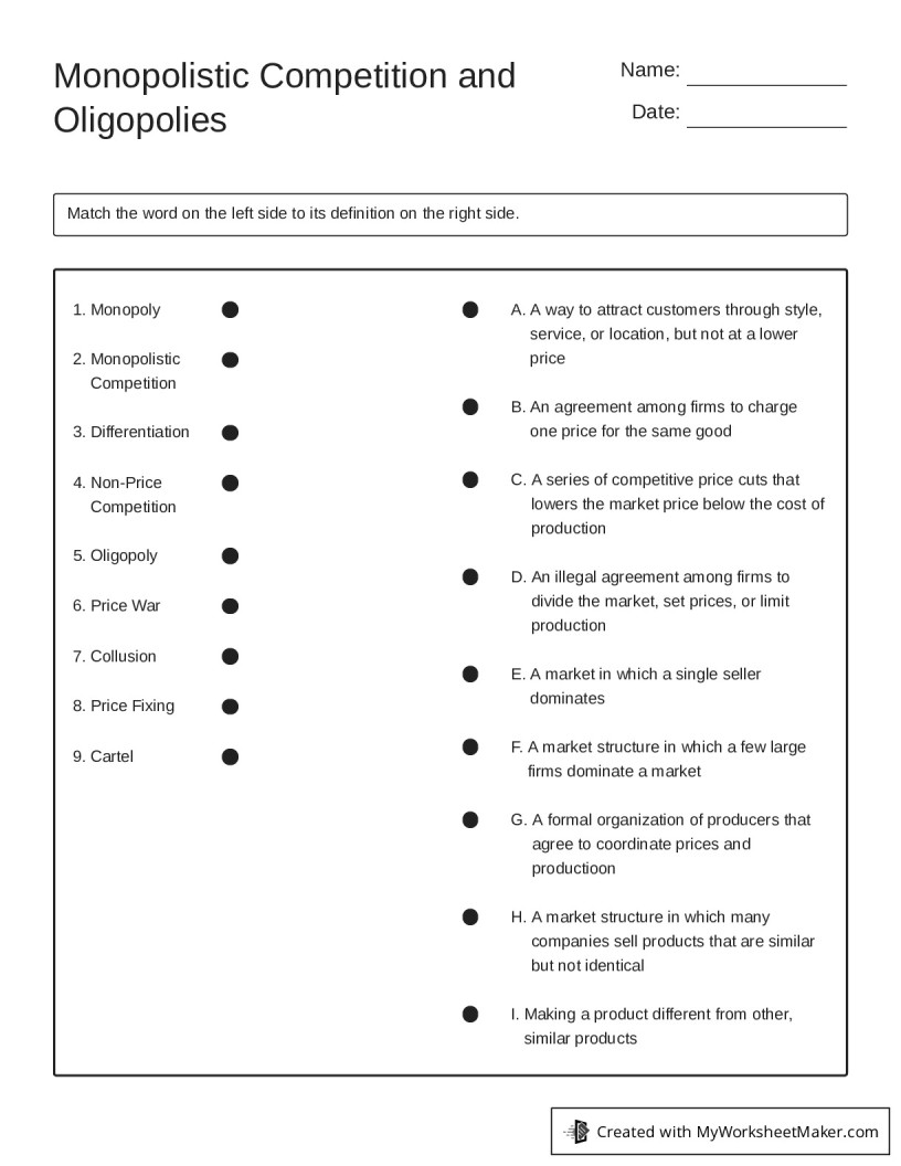 Monopolistic Competition and Oligopolies - My Worksheet Maker: Create ...