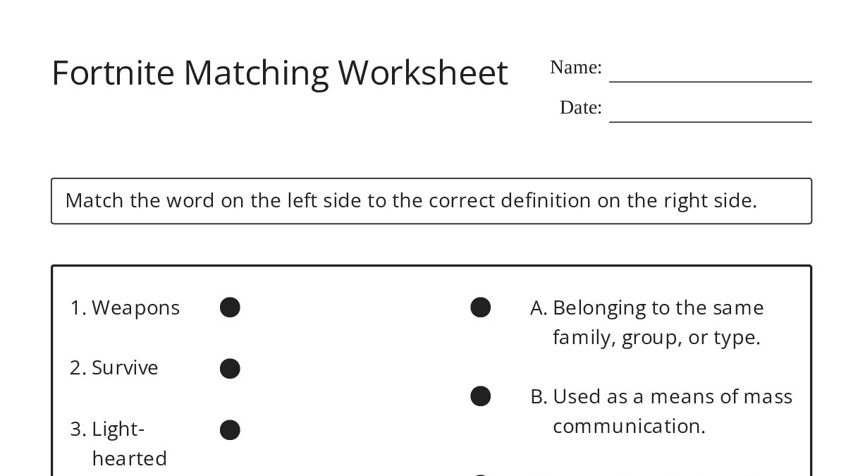 Fortnite Matching Worksheet - My Worksheet Maker: Create Your Own ...