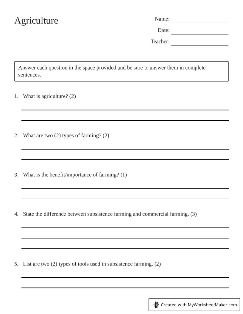 Agriculture - My Worksheet Maker: Create Your Own Worksheets