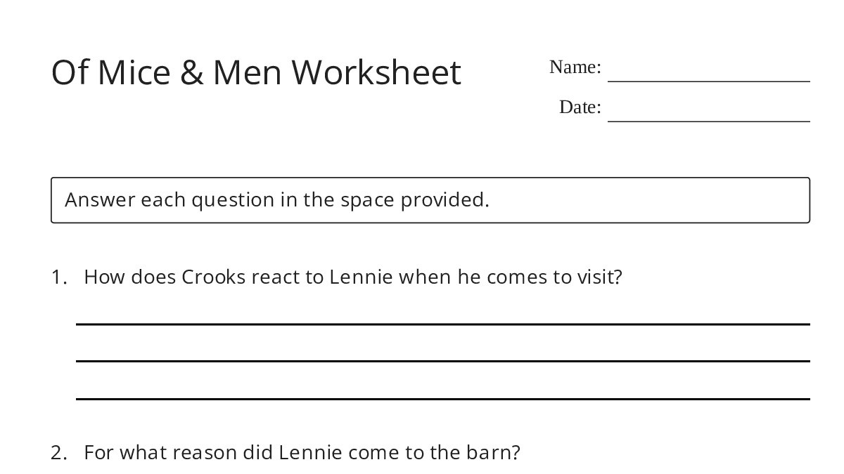 Of Mice & Men Worksheet - My Worksheet Maker: Create Your Own Worksheets