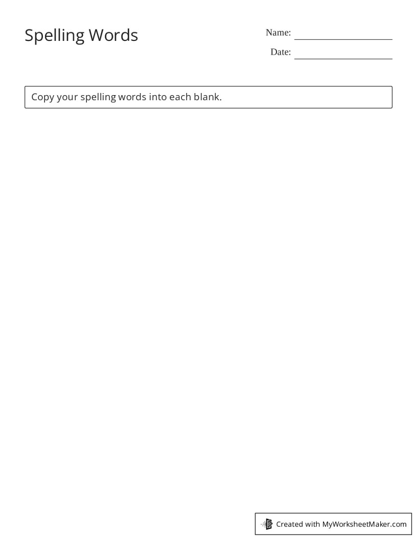Spelling Words - My Worksheet Maker: Create Your Own Worksheets