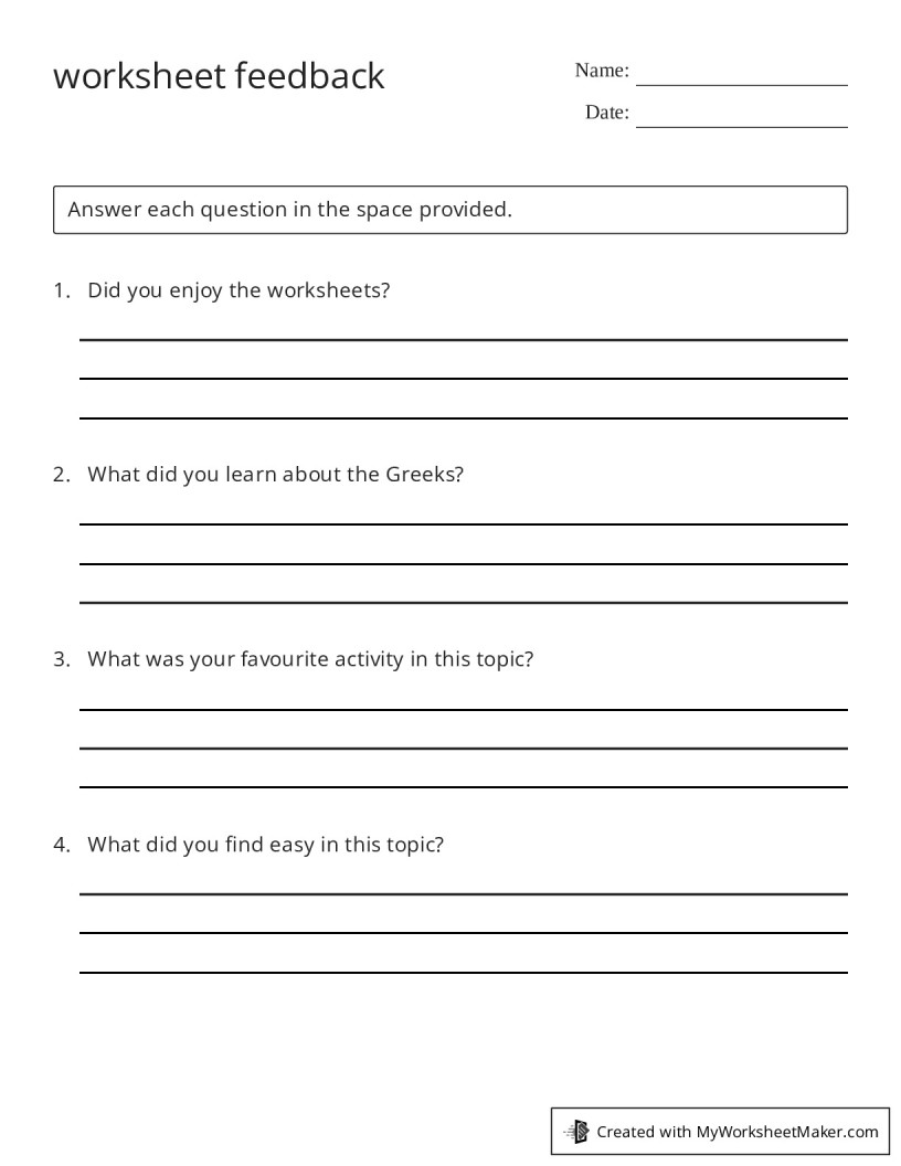 worksheet feedback - My Worksheet Maker: Create Your Own Worksheets