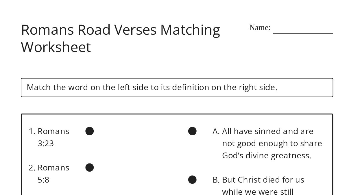 Romans Road Verses Matching Worksheet - My Worksheet Maker: Create Your ...