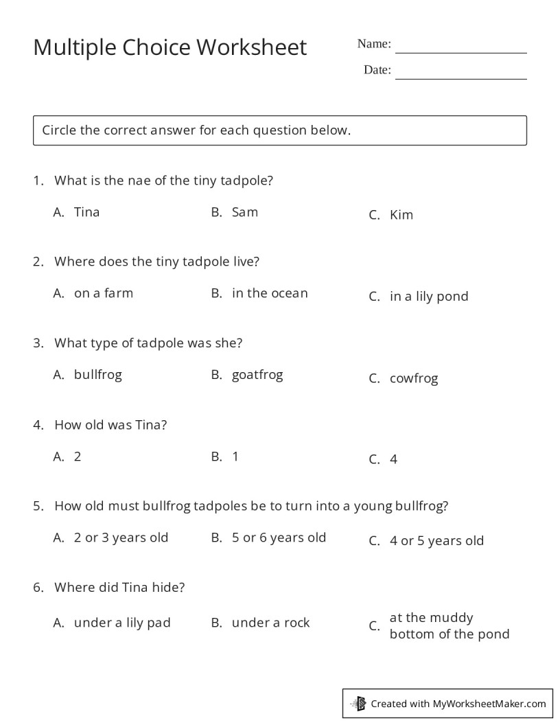 Multiple Choice Worksheet - My Worksheet Maker: Create Your Own Worksheets