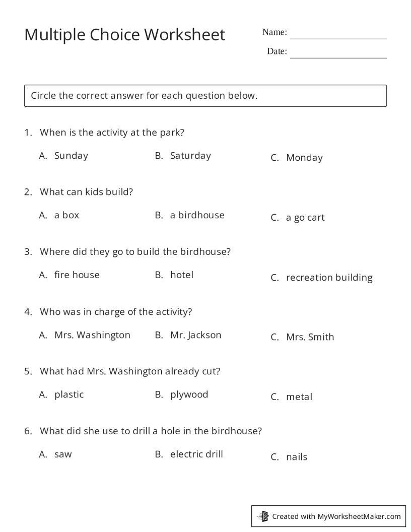 Multiple Choice Worksheet - My Worksheet Maker: Create Your Own Worksheets