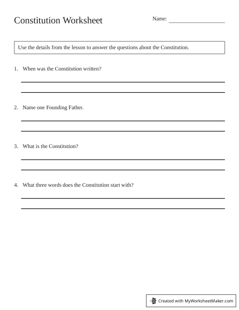 Constitution Worksheet - My Worksheet Maker: Create Your Own Worksheets