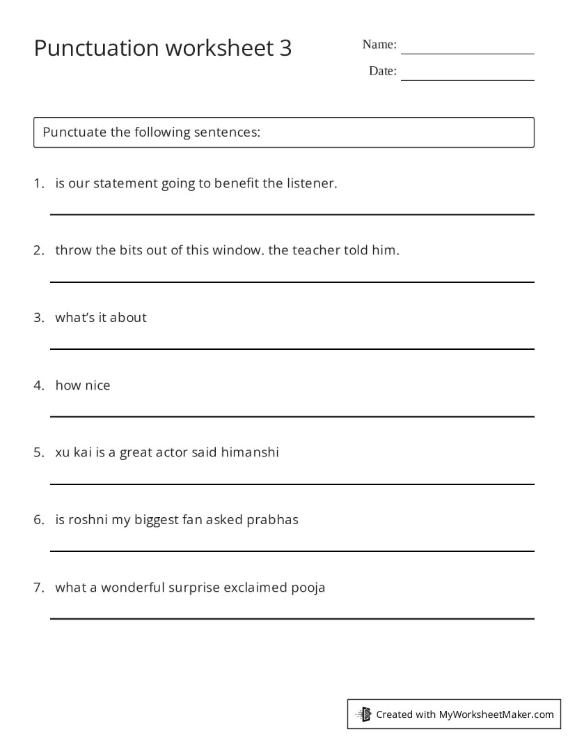 Punctuation worksheet 3 - My Worksheet Maker: Create Your Own Worksheets
