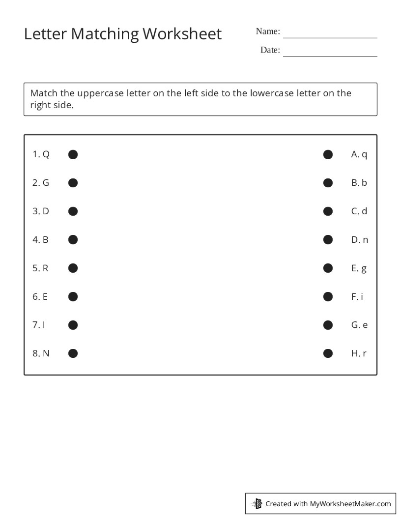 Letter Matching Worksheet - My Worksheet Maker: Create Your Own Worksheets