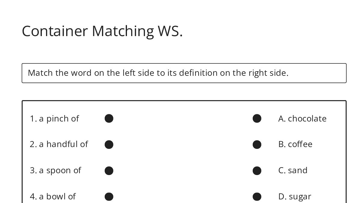 Container Matching WS. - My Worksheet Maker: Create Your Own Worksheets