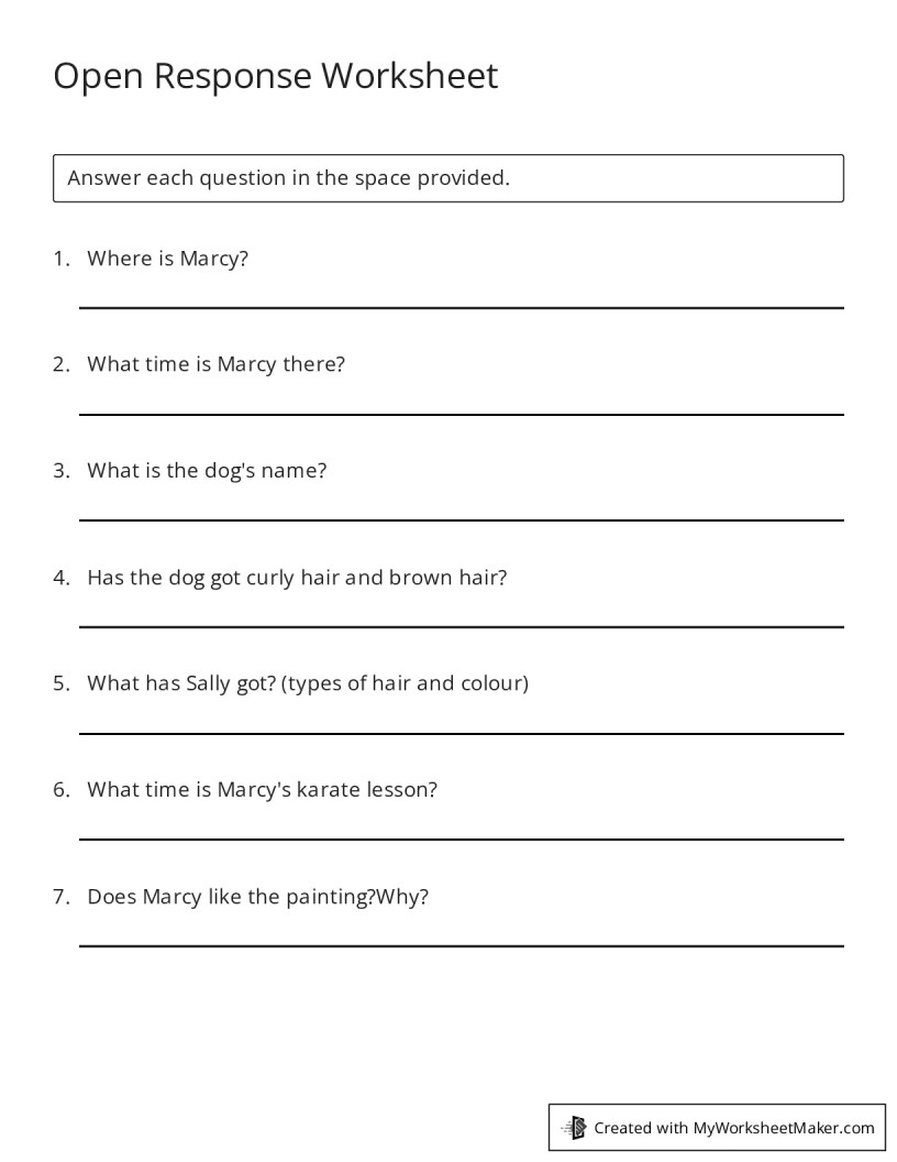Open Response Worksheet - My Worksheet Maker: Create Your Own Worksheets
