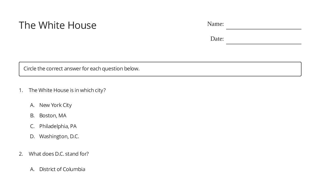 The White House - My Worksheet Maker: Create Your Own Worksheets