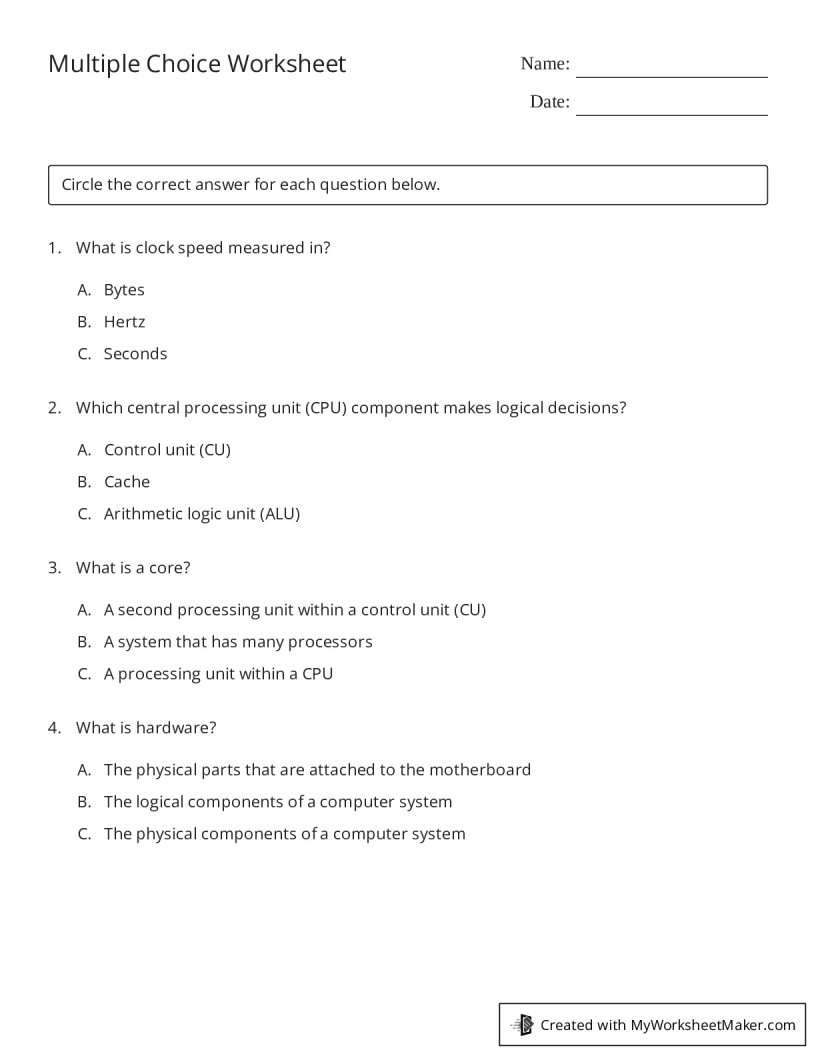 Multiple Choice Worksheet - My Worksheet Maker: Create Your Own Worksheets