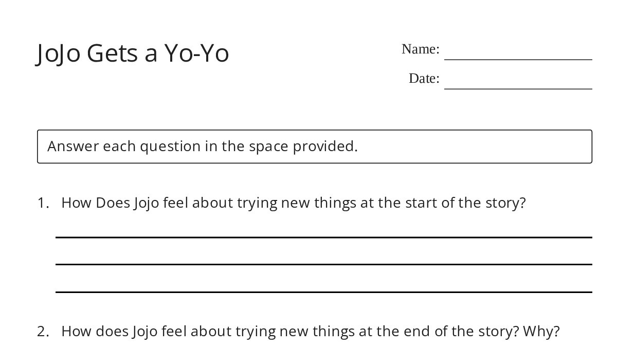 JoJo Gets a Yo-Yo - My Worksheet Maker: Create Your Own Worksheets