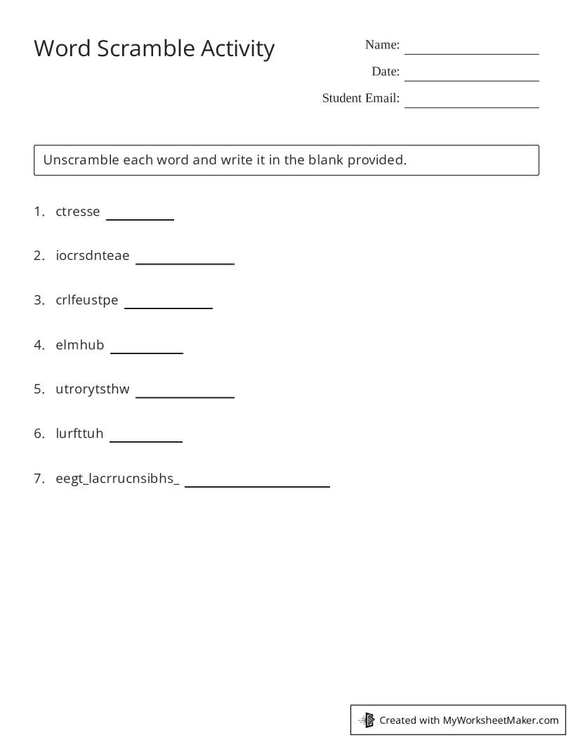 Word Scramble Activity - My Worksheet Maker: Create Your Own Worksheets