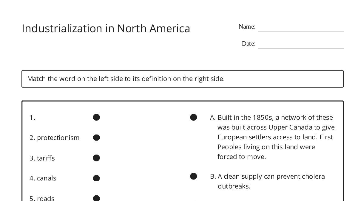 Industrialization in North America - My Worksheet Maker: Create Your ...