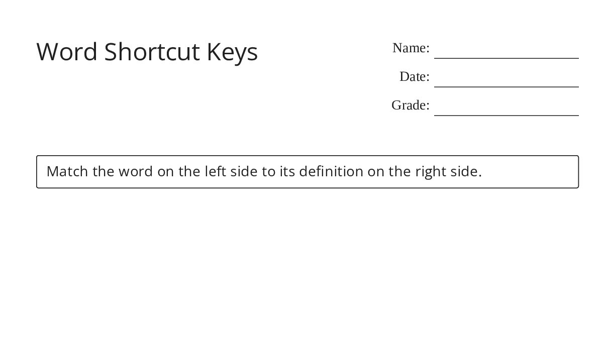 Word Shortcut Keys - My Worksheet Maker: Create Your Own Worksheets