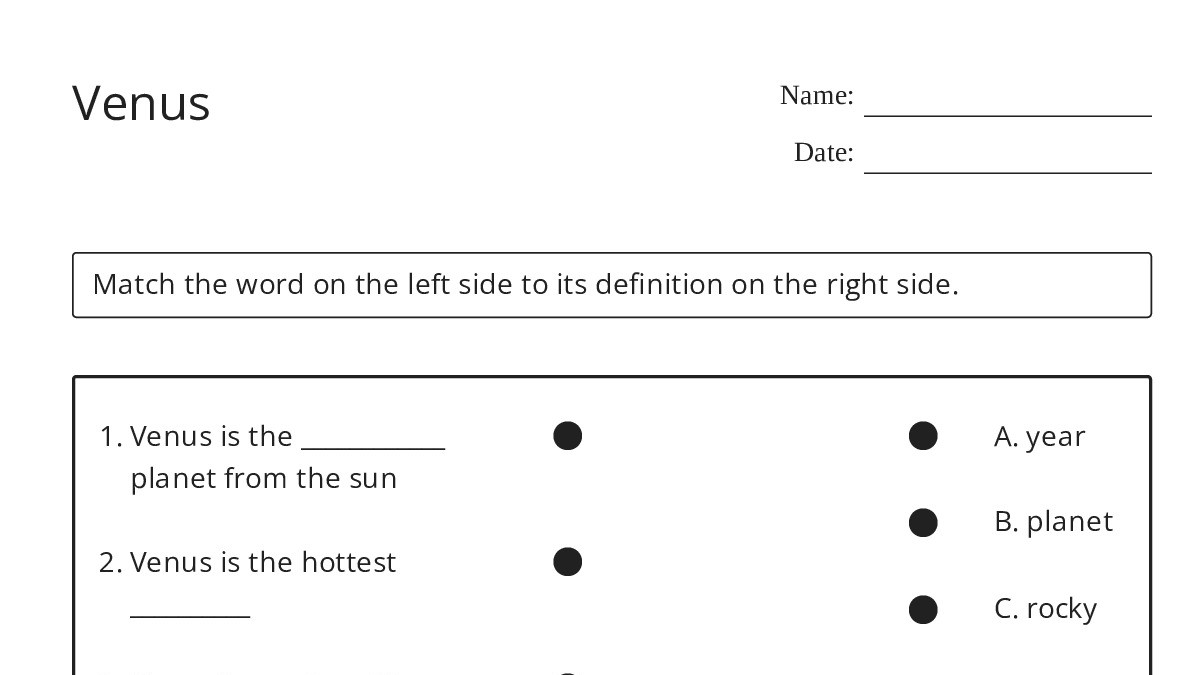 Venus - My Worksheet Maker: Create Your Own Worksheets